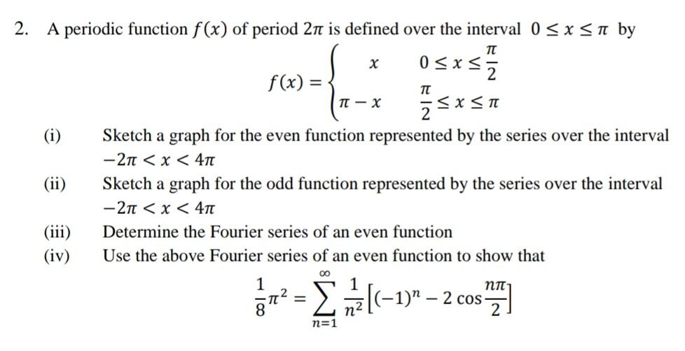 Solved A periodic function 𝑓(𝑥) of period 2𝜋 is defined | Chegg.com