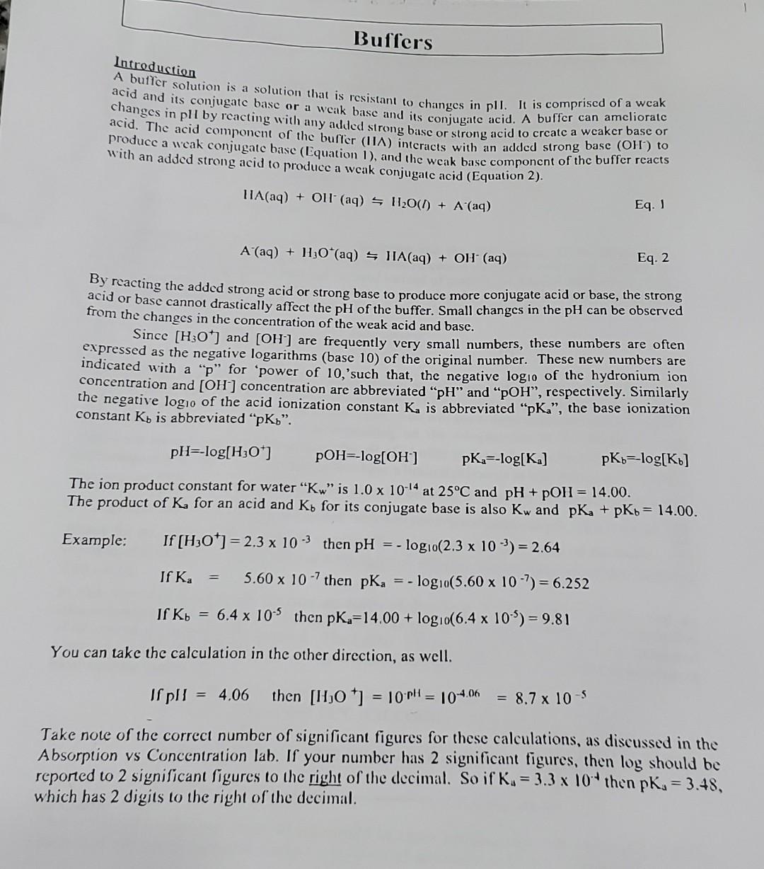 Solved Intreduction A buffer solution is a solution that is | Chegg.com
