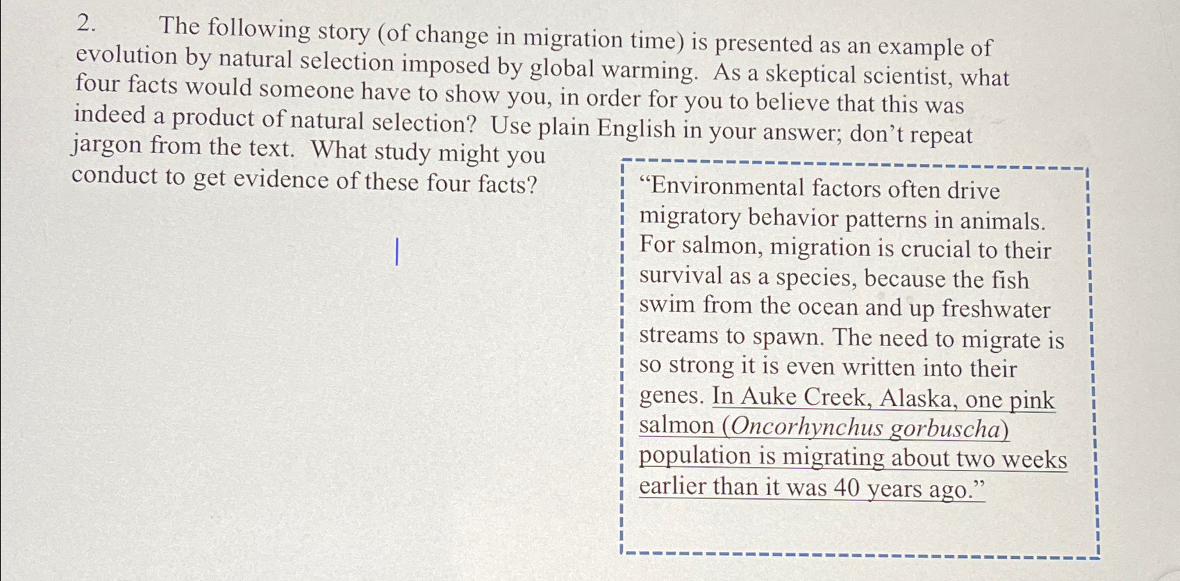 Solved The following story (of change in migration time) ﻿is | Chegg.com