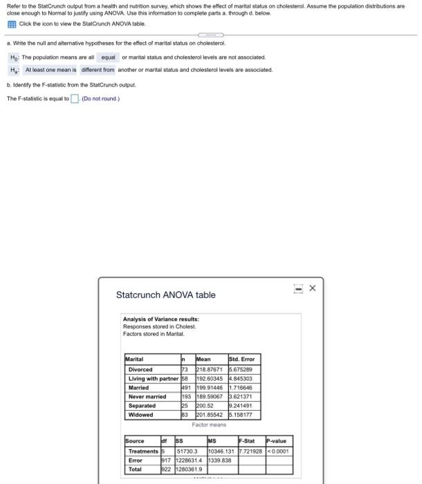 Solved Refer to the StatCrunch output from a health and | Chegg.com