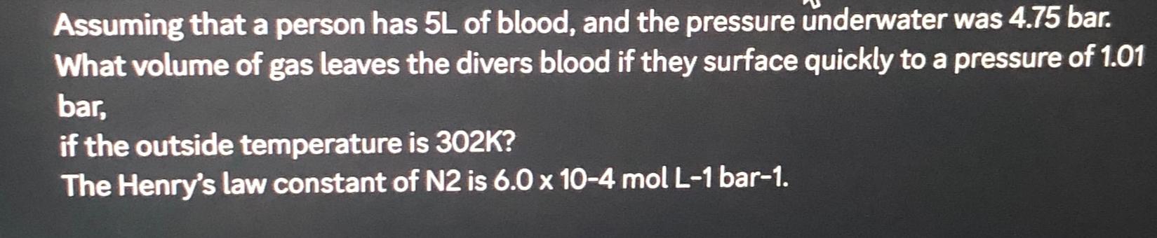 Solved Assuming that a person has 5L ﻿of blood, and the | Chegg.com