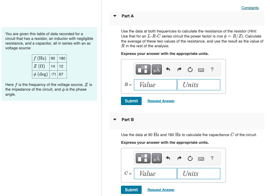 Solved You are given this table of data recorded for | Chegg.com