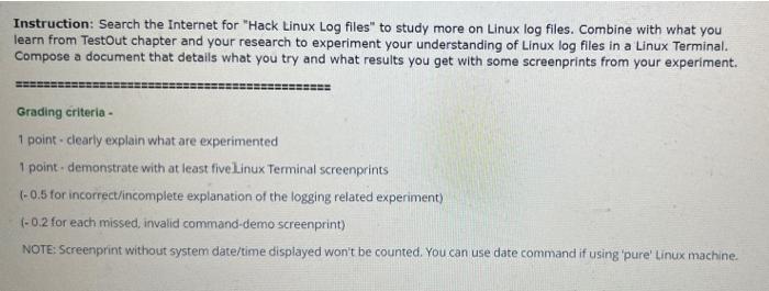 Solved Instruction: Search the Internet for "Hack Linux Log | Chegg.com