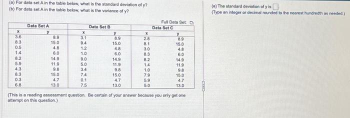 Solved (a) For data set A in the table below, what is the | Chegg.com