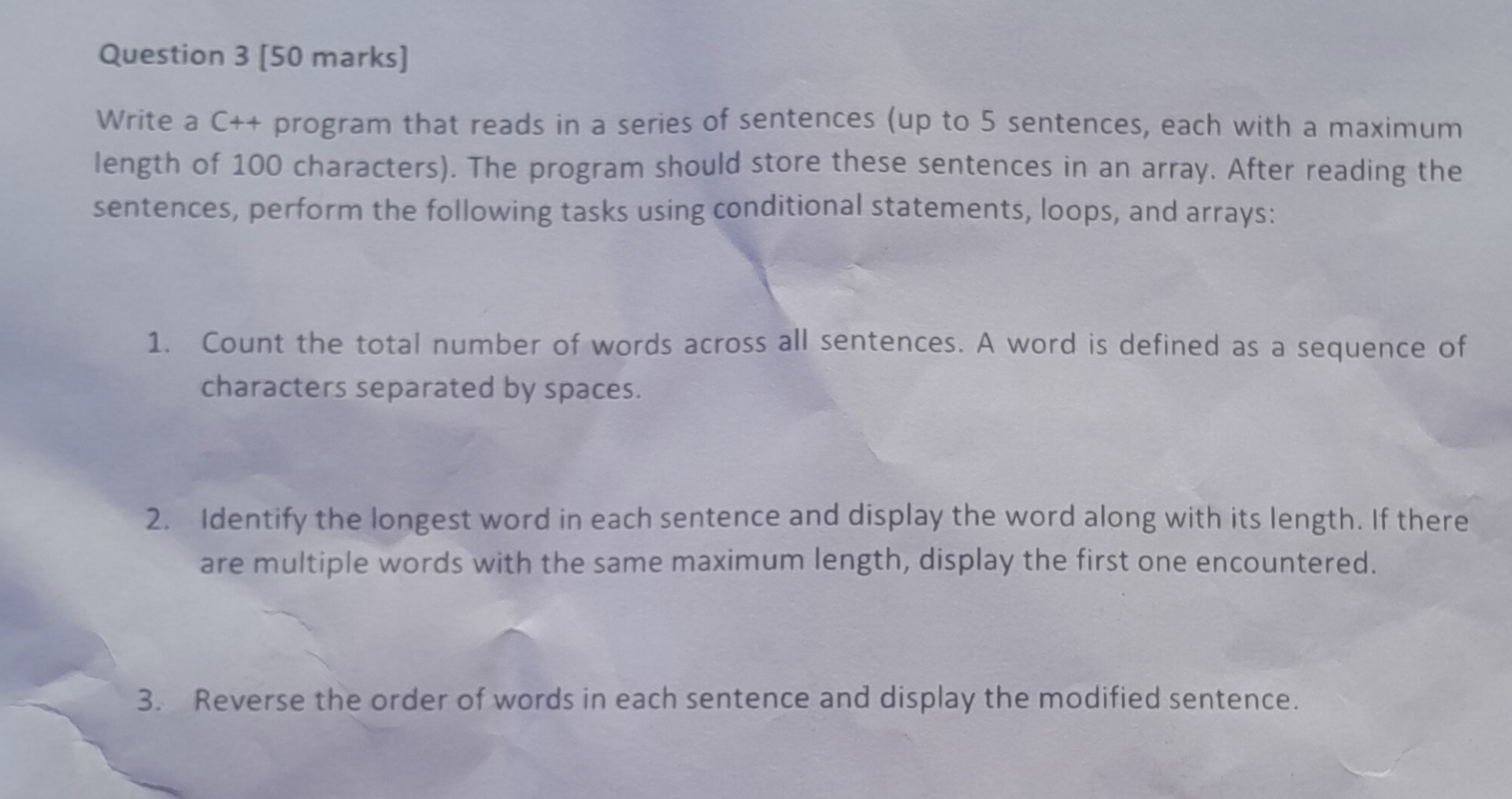 Solved Question 3 [50 ﻿marks]Write a C++ ﻿program that reads | Chegg.com