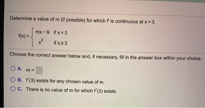 Solved Determine a value of m (if possible) for which f' is | Chegg.com