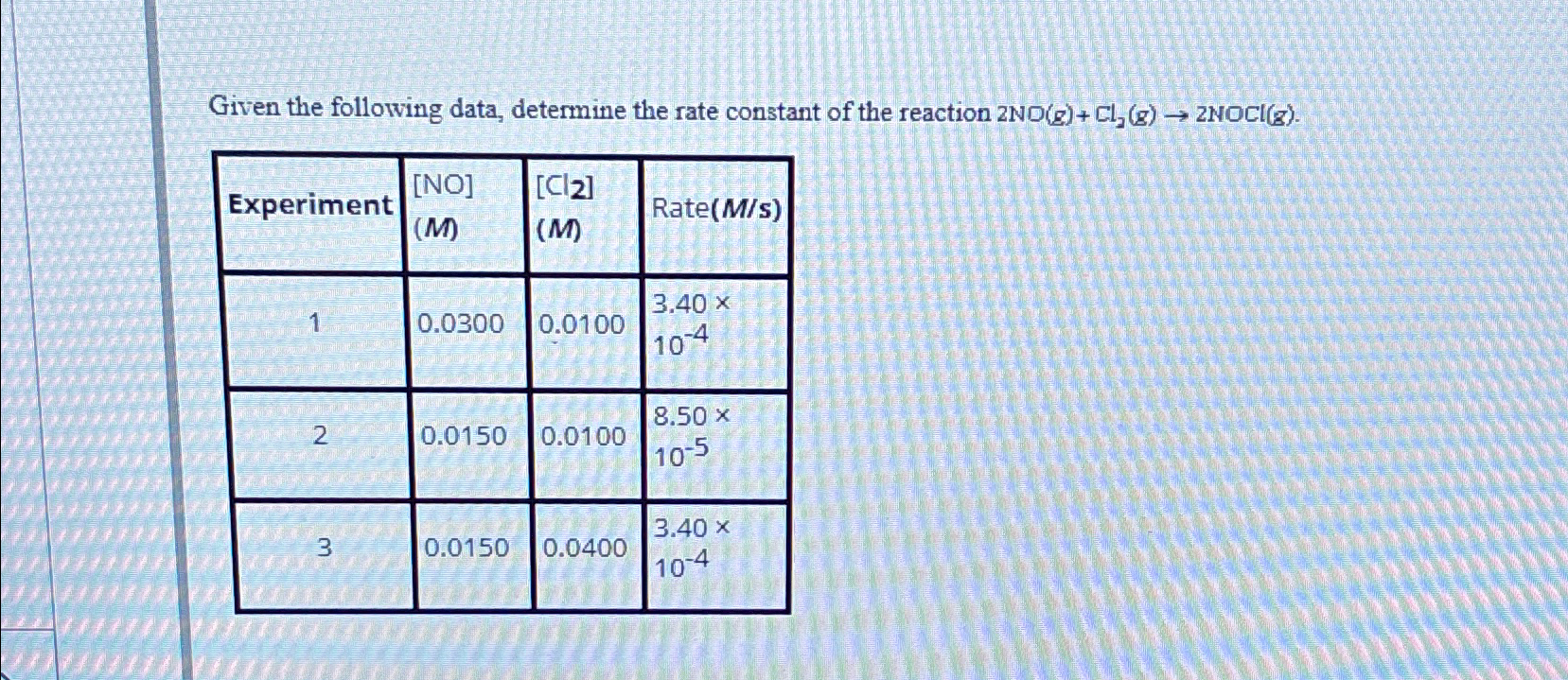 Solved Given the following data, determine the rate constant | Chegg.com