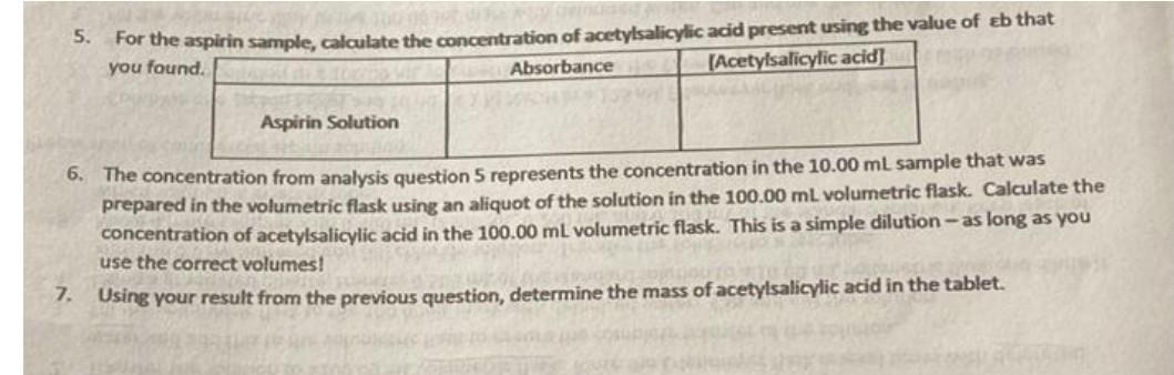Solved 5. For the aspirin sample, calculate the | Chegg.com