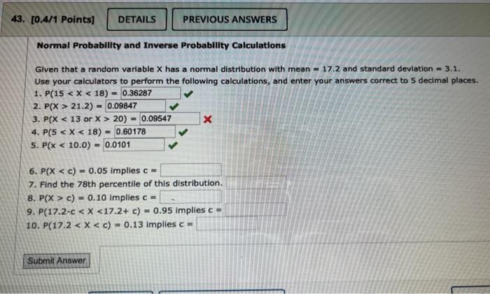 Solved Normal Probability and Inverse Probability | Chegg.com