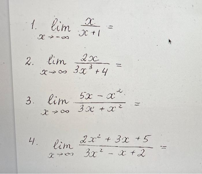 Solved limx→−∞x+1x=limx→∞3x3+42x=limx→∞3x+x25x−x2=limx→∞3x2− | Chegg.com