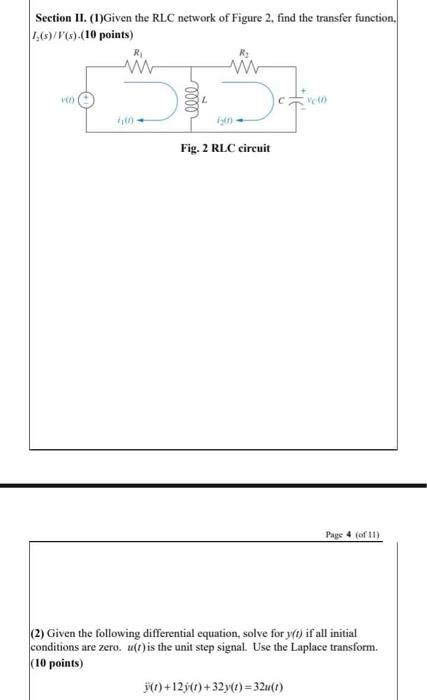 Solved Section II. (1)Given the RLC network of Figure 2, | Chegg.com