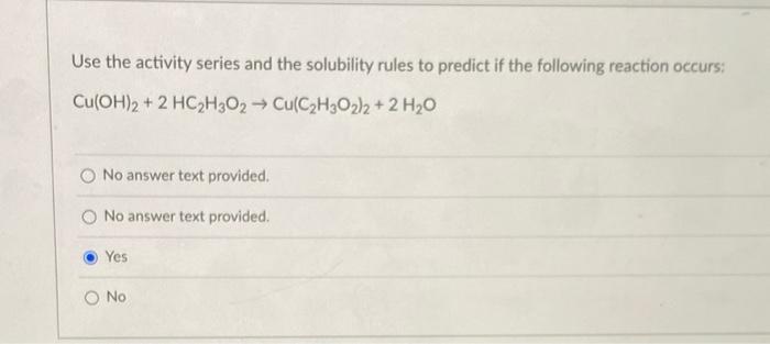 Solved Use the activity series and the solubility rules to | Chegg.com