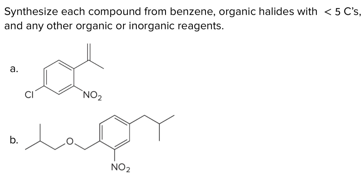 Solved Synthesize each compound from benzene, organic | Chegg.com