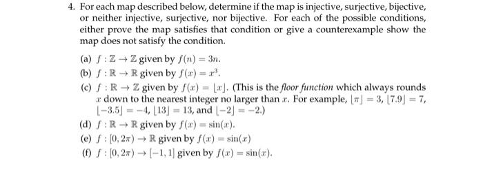 Solved 4. For each map described below, determine if the map | Chegg.com