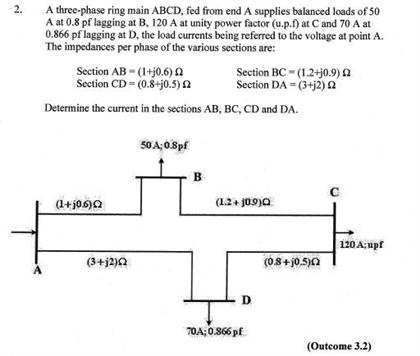 Solved A three-phase ring main ABCD, fed from end A supplies | Chegg.com