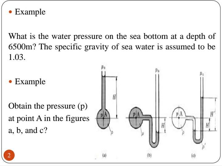 Solved Example What is the water pressure on the sea bottom | Chegg.com