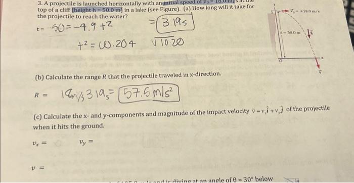 Solved 3. A projectile is launched horizontally with an | Chegg.com