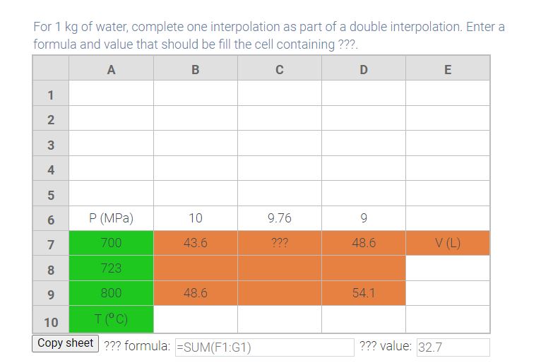 Solved For 1kg ﻿of water, complete one interpolation as part | Chegg.com