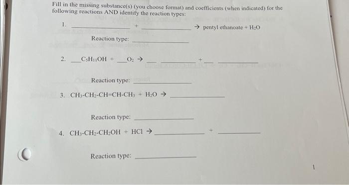 Solved Fill in the missing substance(s) (you choose format) | Chegg.com