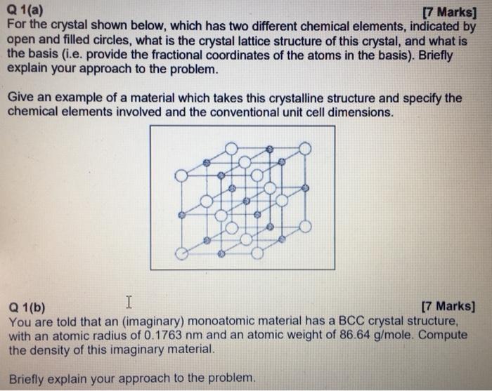 Solved Q 1(a) [7 Marks] For the crystal shown below, which | Chegg.com