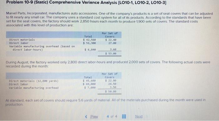 Solved Problem 10-9 (Static) Comprehensive Variance Analysis | Chegg.com