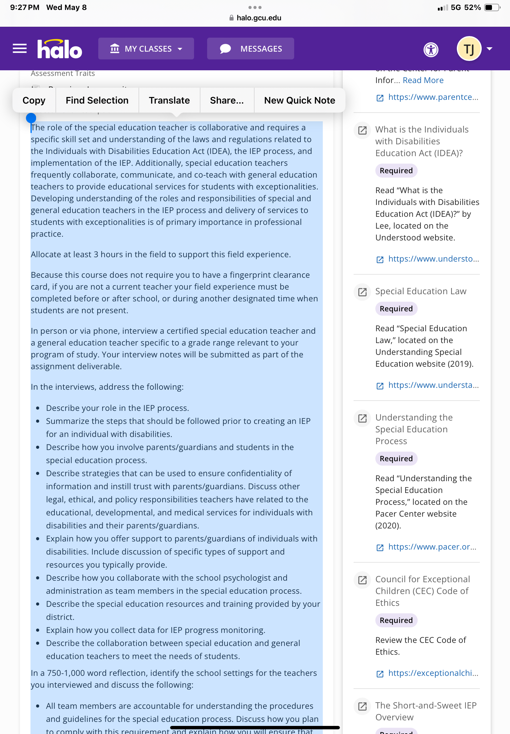 Solved 9:27 ﻿PM Wed May 85 52%halo.gcu.eduह ﻿holo 요 ﻿Mr | Chegg.com