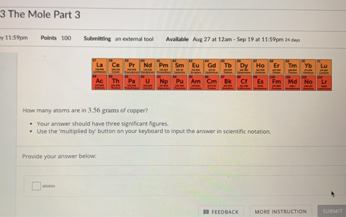 Solved 3 The Mole Part 3 y 11:59pm Points 100 Submitting an | Chegg.com