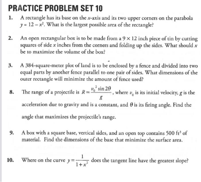 Solved PRACTICE PROBLEM SET 10 1. A rectangle has its base | Chegg.com
