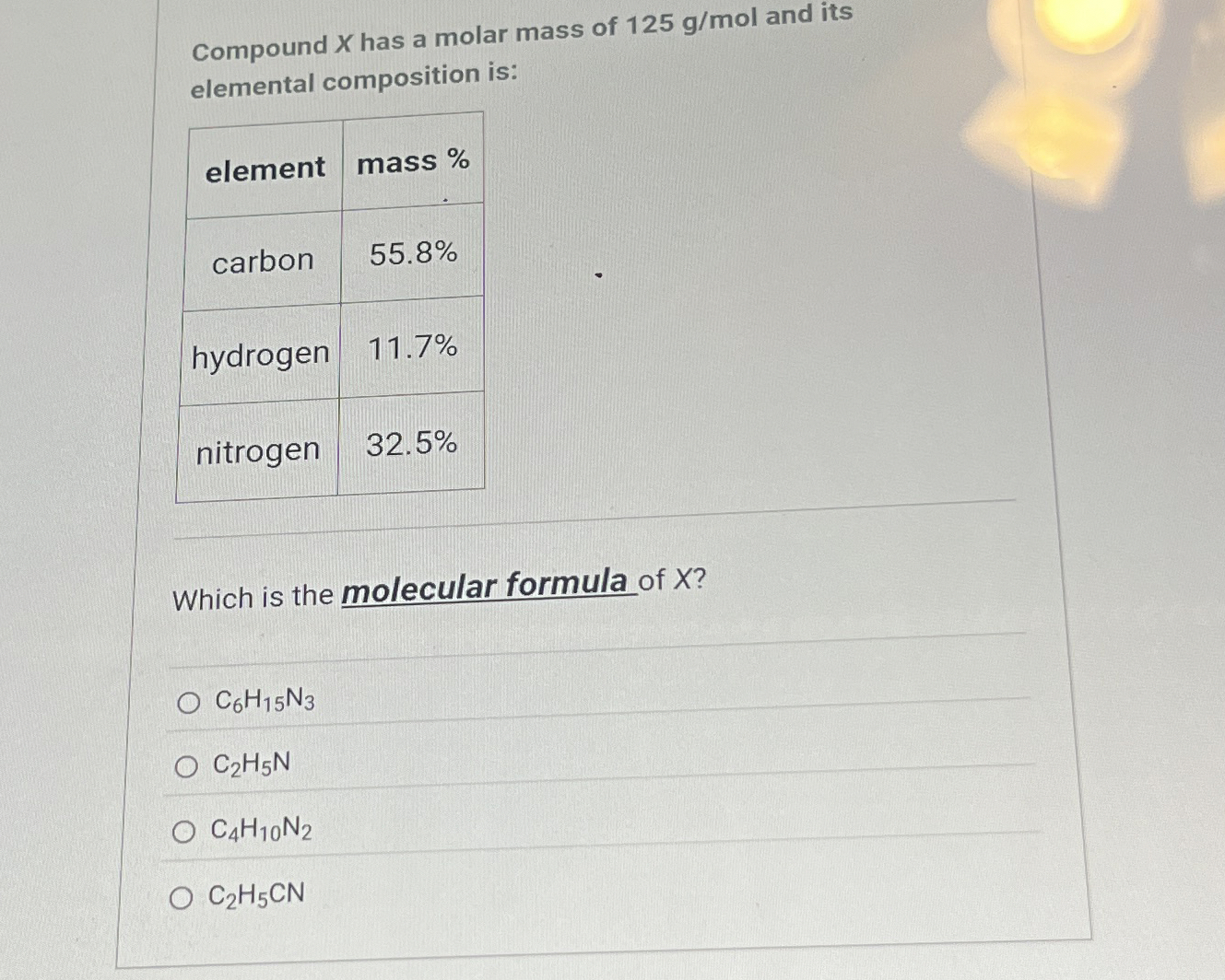 Solved Compound x ﻿has a molar mass of 125gmol ﻿and its | Chegg.com