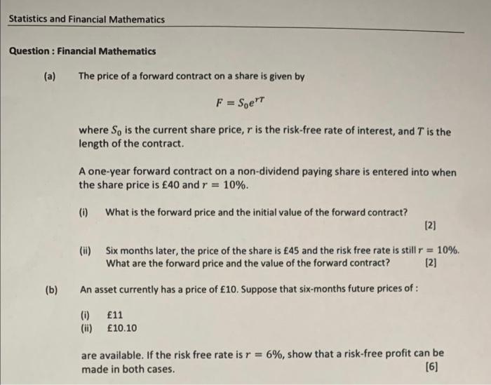 Solved Statistics and Financial Mathematics Question : | Chegg.com