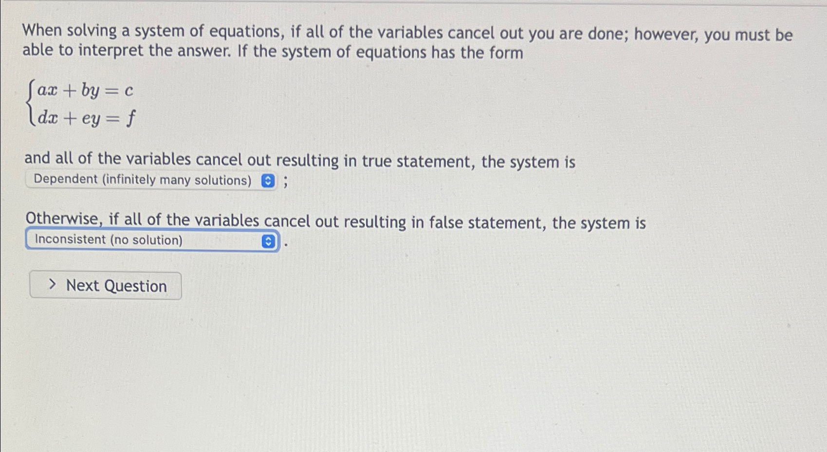 Solved When solving a system of equations, if all of the | Chegg.com