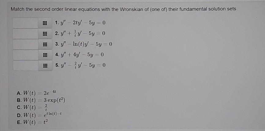 Solved Match the second order linear equations with the | Chegg.com