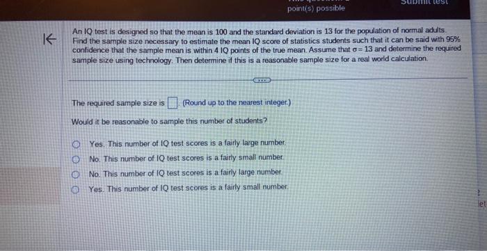 Solved An 1Q test is designed so that the mean is 100 and | Chegg.com