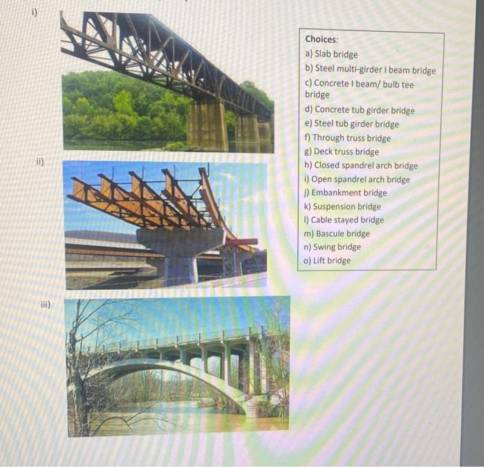 Solved Choices: a) Slab bridge b) Steel multi-girder I beam | Chegg.com