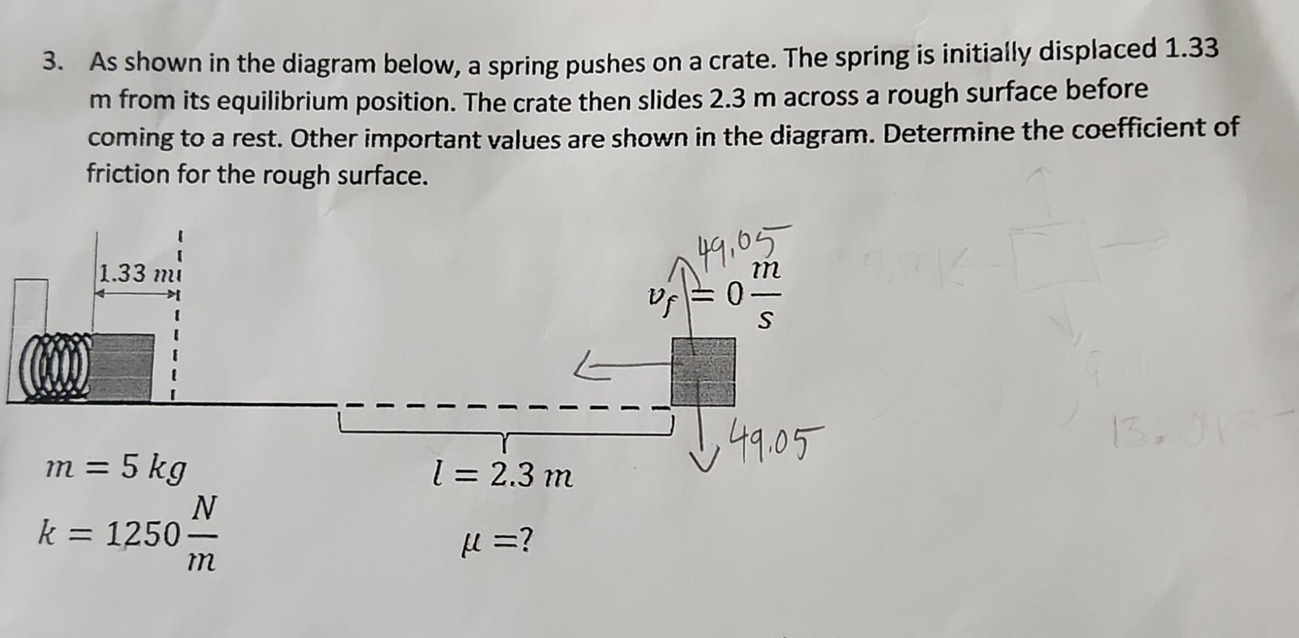 Solved 3. As shown in the diagram below, a spring pushes on | Chegg.com