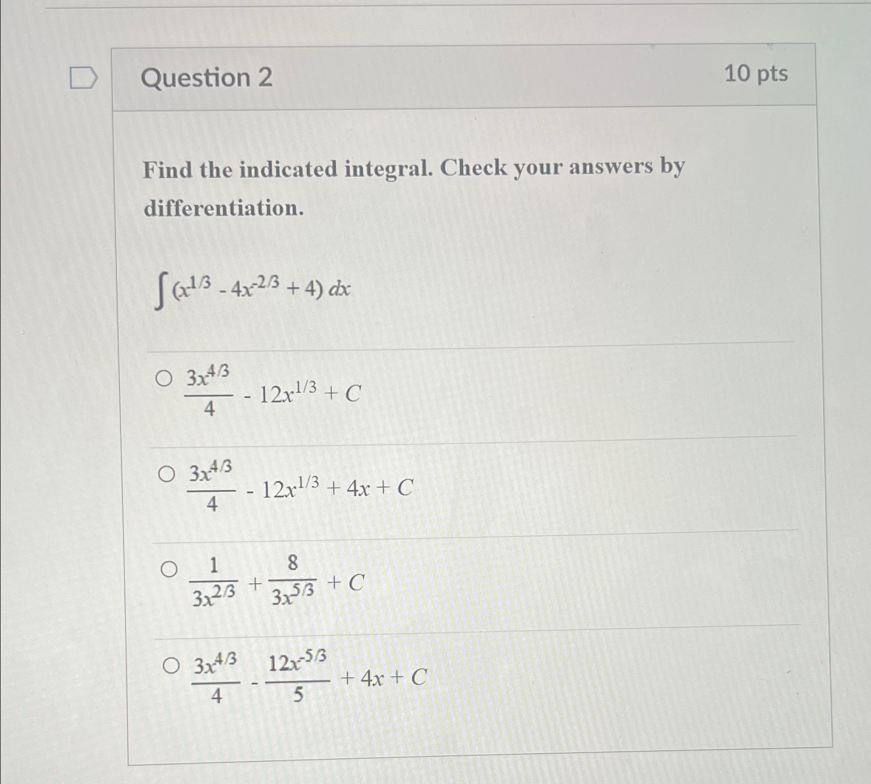 Solved Question 210 ﻿ptsFind the indicated integral. Check | Chegg.com