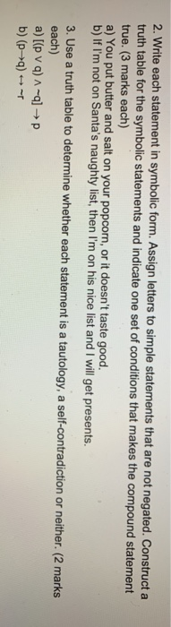 Solved 2. Write each statement in symbolic form. Assign | Chegg.com