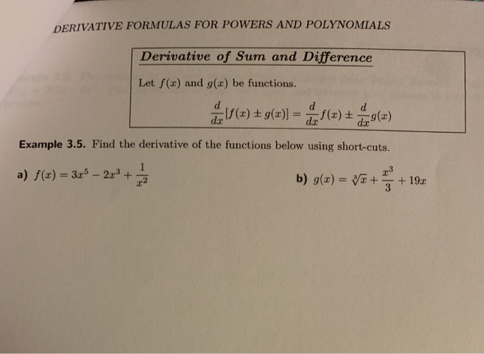 Solved DERIVATIVE FORMULAS FOR POWERS AND POLYNOMIALS | Chegg.com