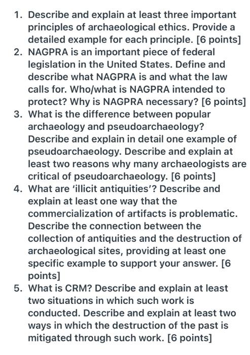Solved 1. Describe and explain at least three important | Chegg.com