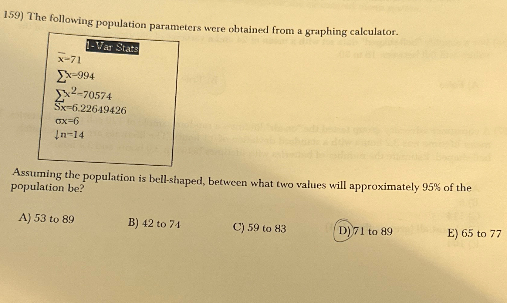 Solved The following population parameters were obtained | Chegg.com