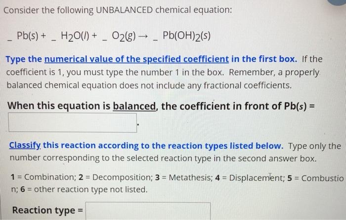 Solved Consider the following UNBALANCED chemical equation: | Chegg.com