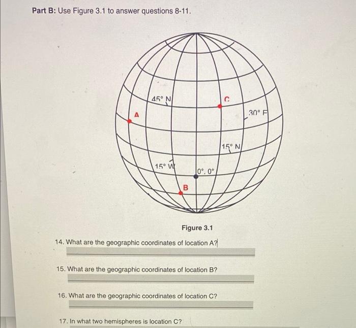 Solved Part B: Use Figure 3.1 to answer questions 8-11. 45°N | Chegg.com