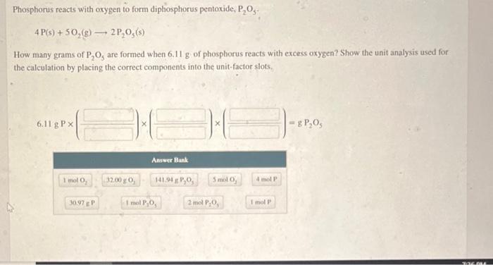 Solved Phosphorus reacts with oxygen to form diphosphorus | Chegg.com