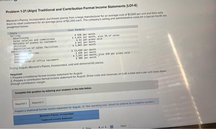 Solved Problem 1-21 (Algo) Traditional and Contribution | Chegg.com