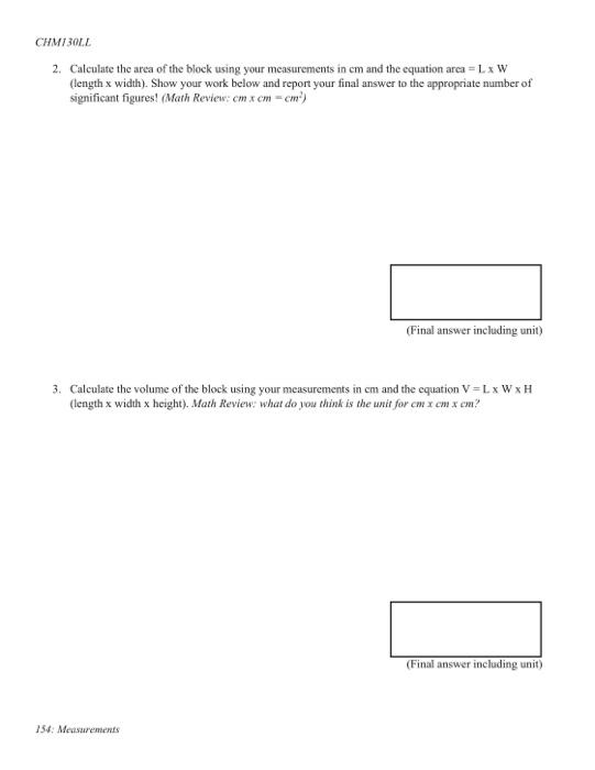Solved 2. Calculate the area of the block using your | Chegg.com