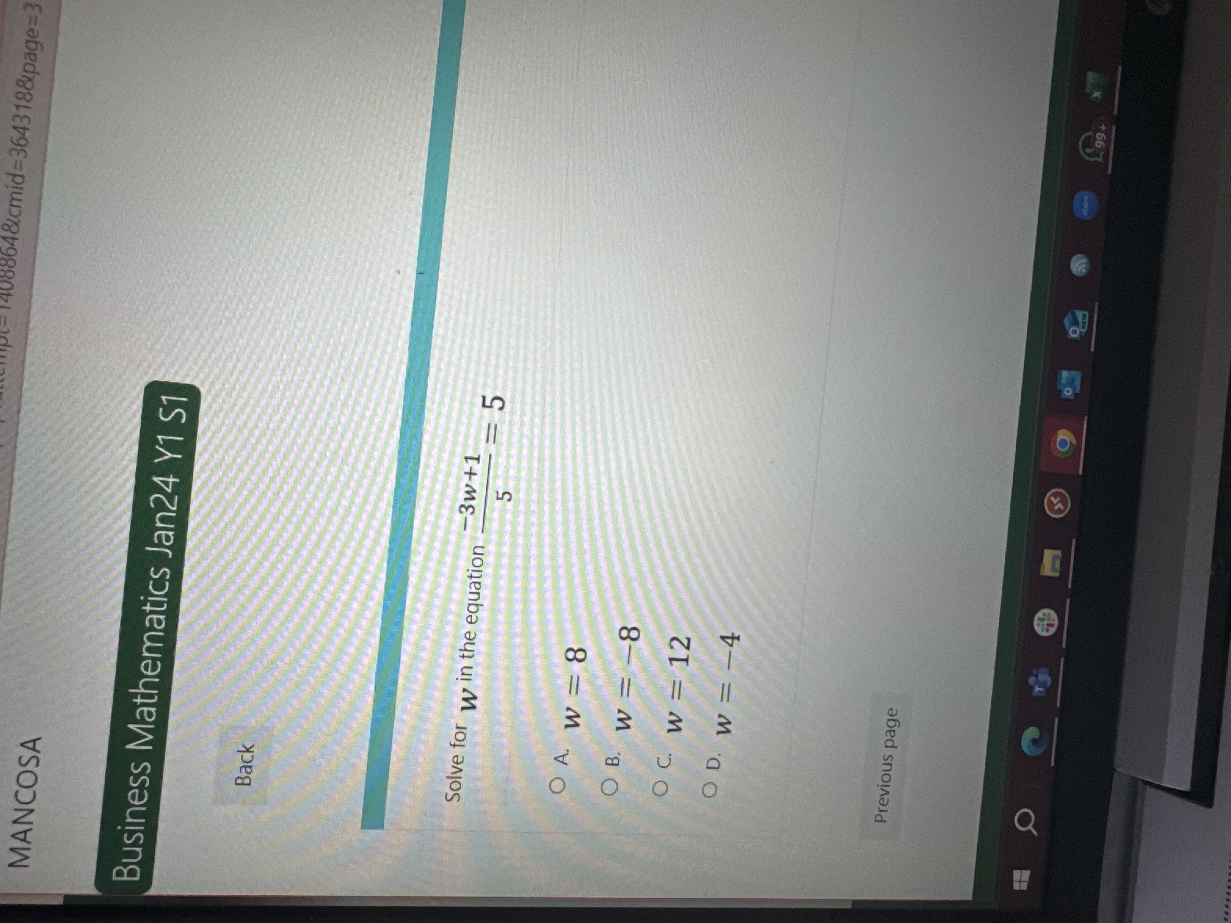 Solved Solve for w ﻿in the equation | Chegg.com