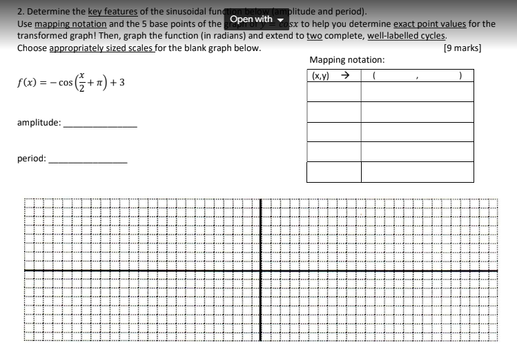 Solved Determine the key features of the sinusoidal funcUse | Chegg.com