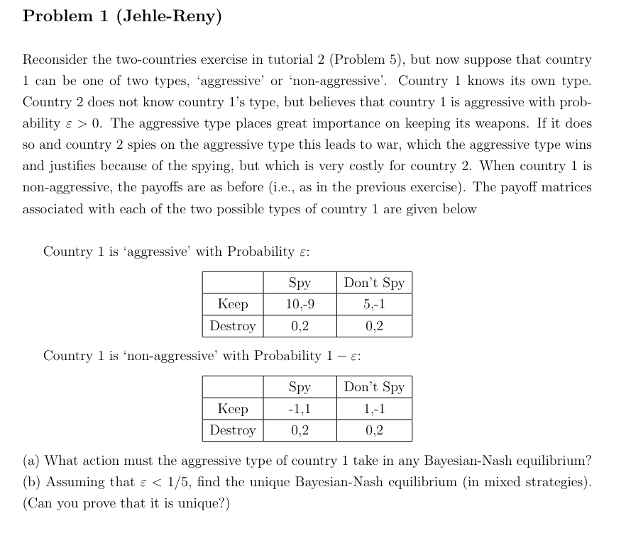 Solved Problem 1 (Jehle-Reny)Reconsider the two-countries | Chegg.com