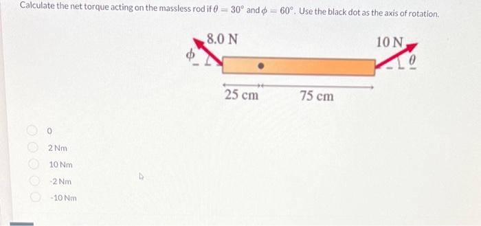 Solved Calculate the net torque acting on the massless rod | Chegg.com