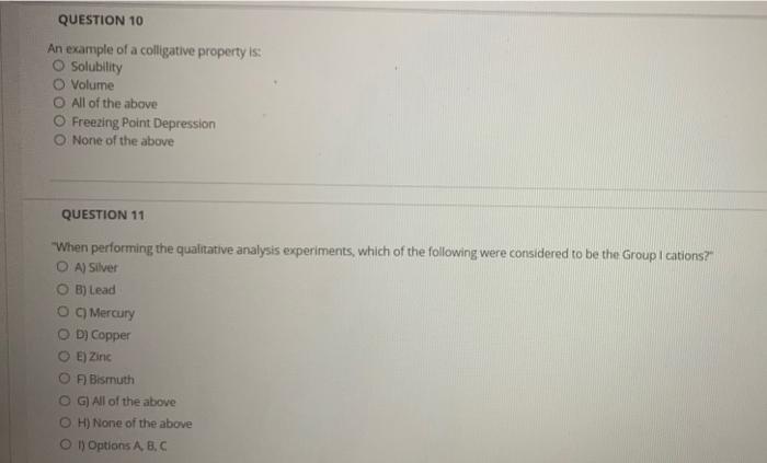 Solved QUESTION 10 An example of a colligative property is: | Chegg.com